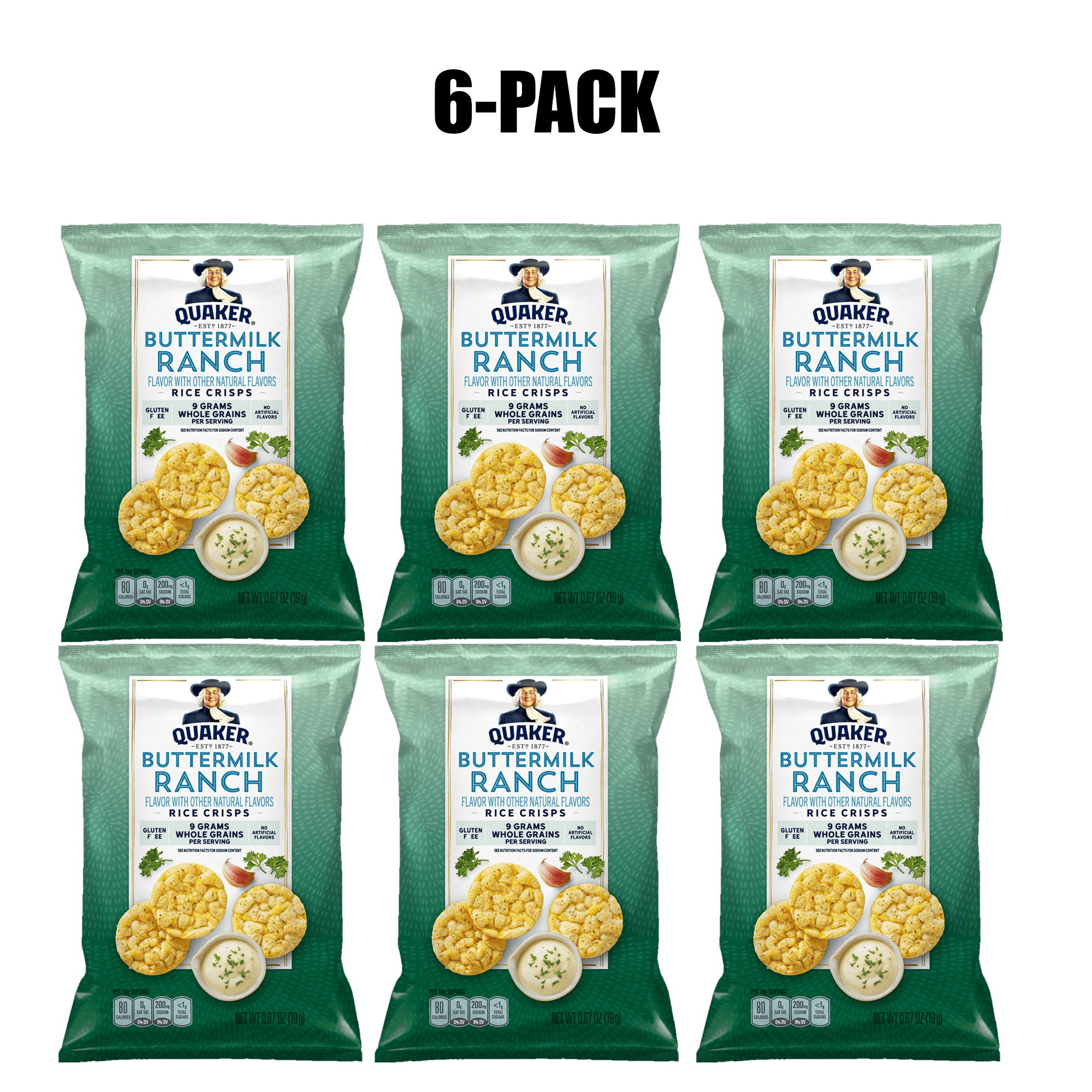 6 Pack Quaker Rice Crisps with Buttermilk Ranch Flavour, Gluten Free ...
