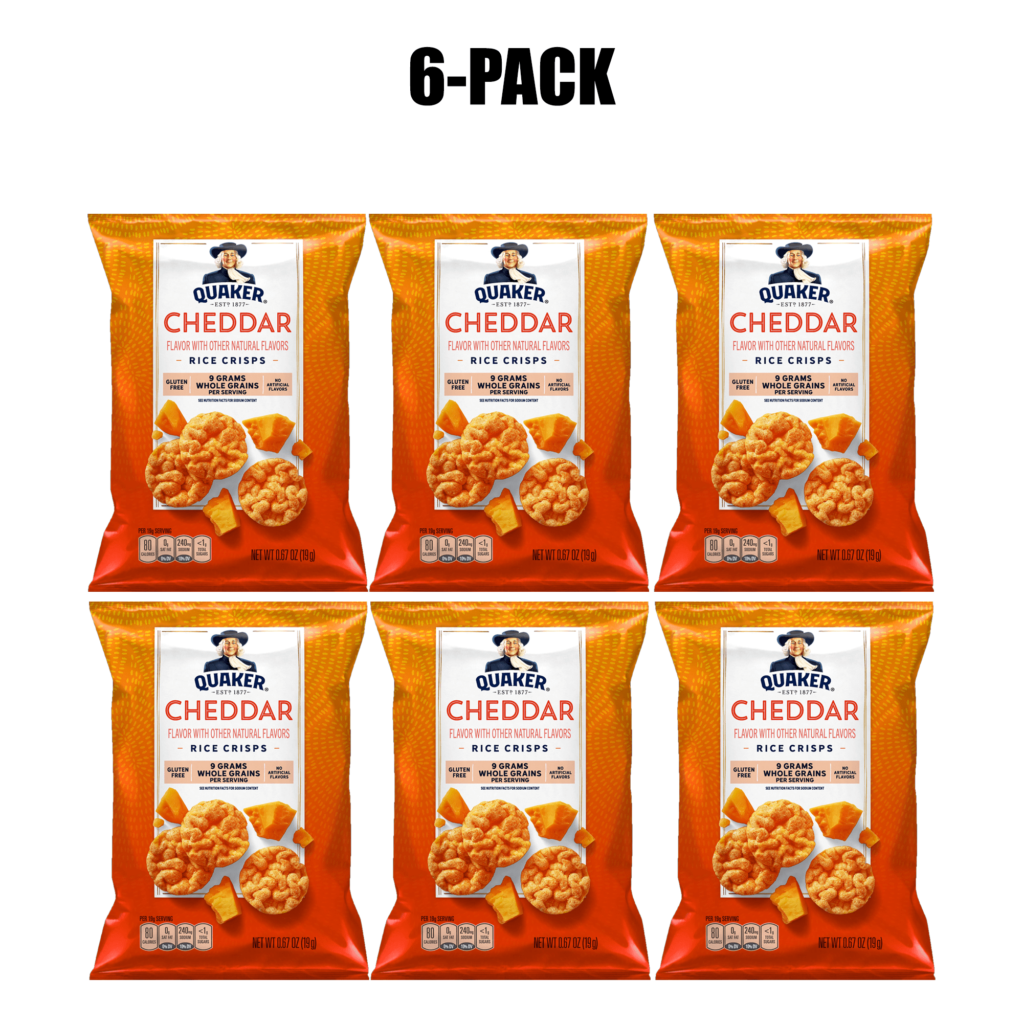 6 Pack Quaker Rice Crisps with Cheddar Flavour, Gluten Free Snacks, 0. ...