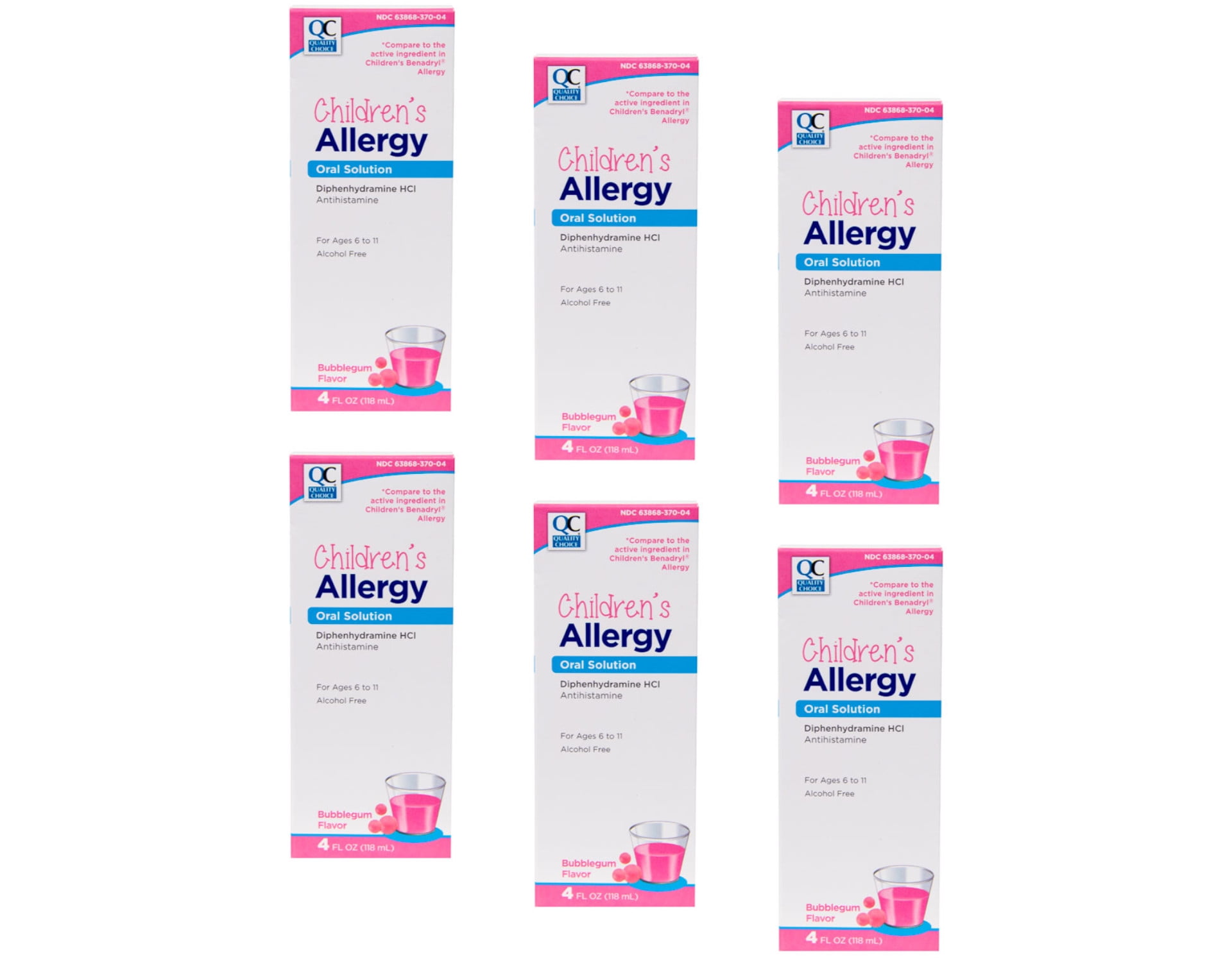 6 Pack Quality Choice Childrens Allergy Liquid HCI 12.5mg Bubblegum 4oz ...
