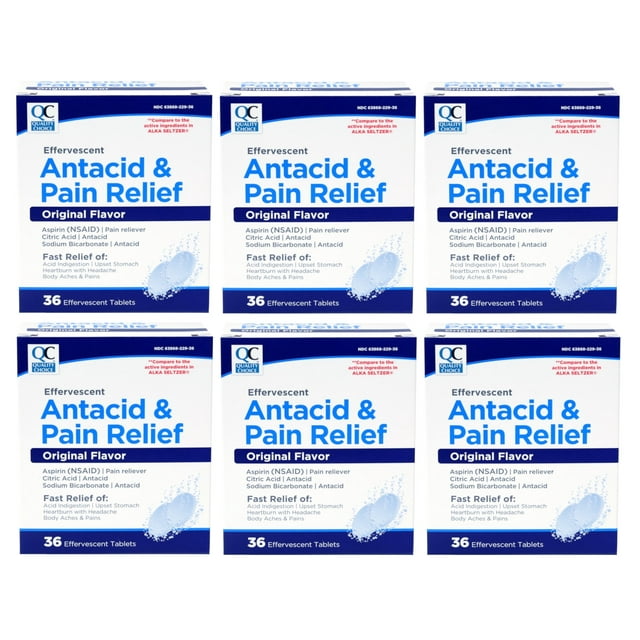 6-Pack Quality Choice Effervescent Antacid Tablets for Heartburn & Pain ...