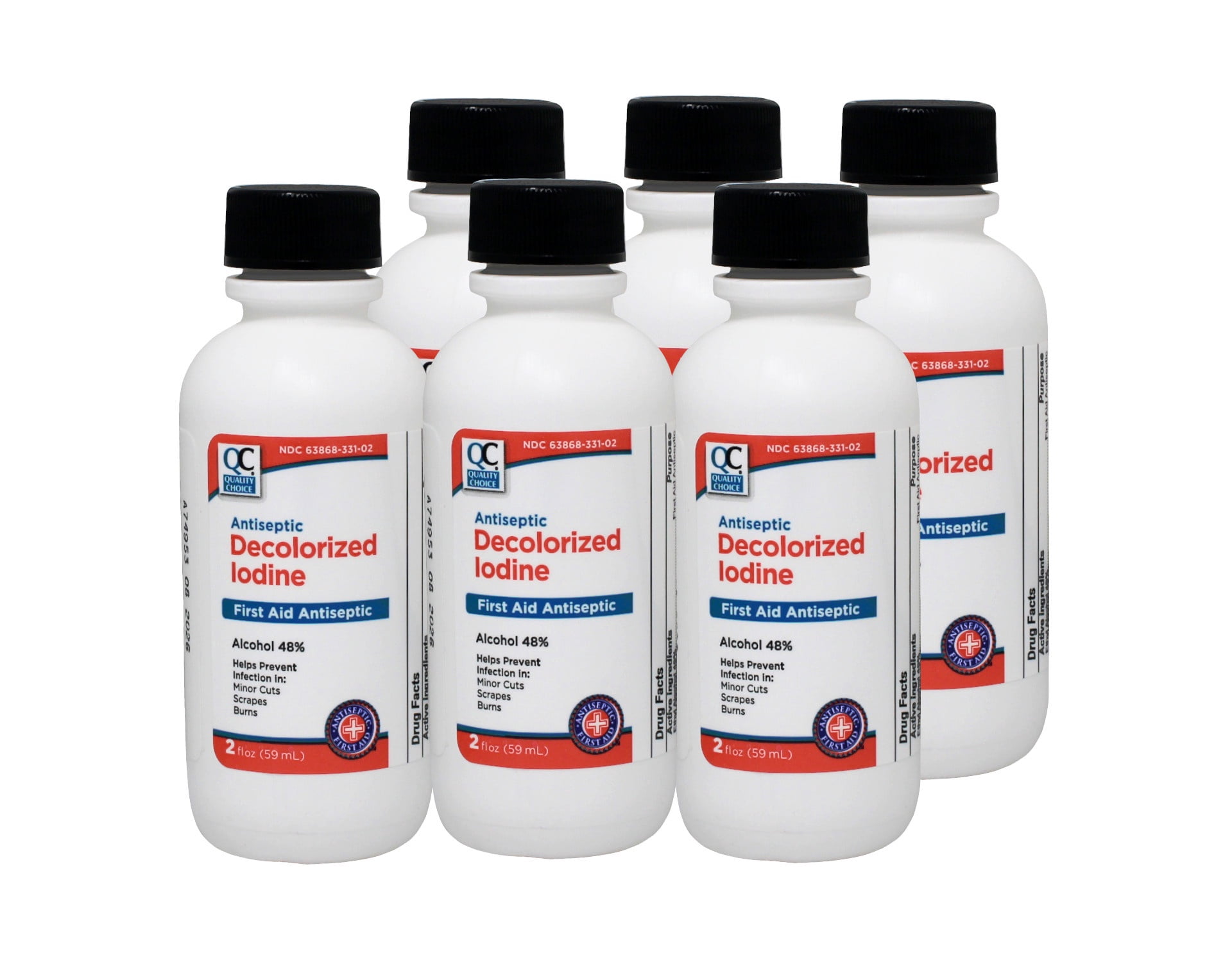 6 Pack Quality Choice Iodine Decolorized First-Aid Antisptic 2oz Each ...