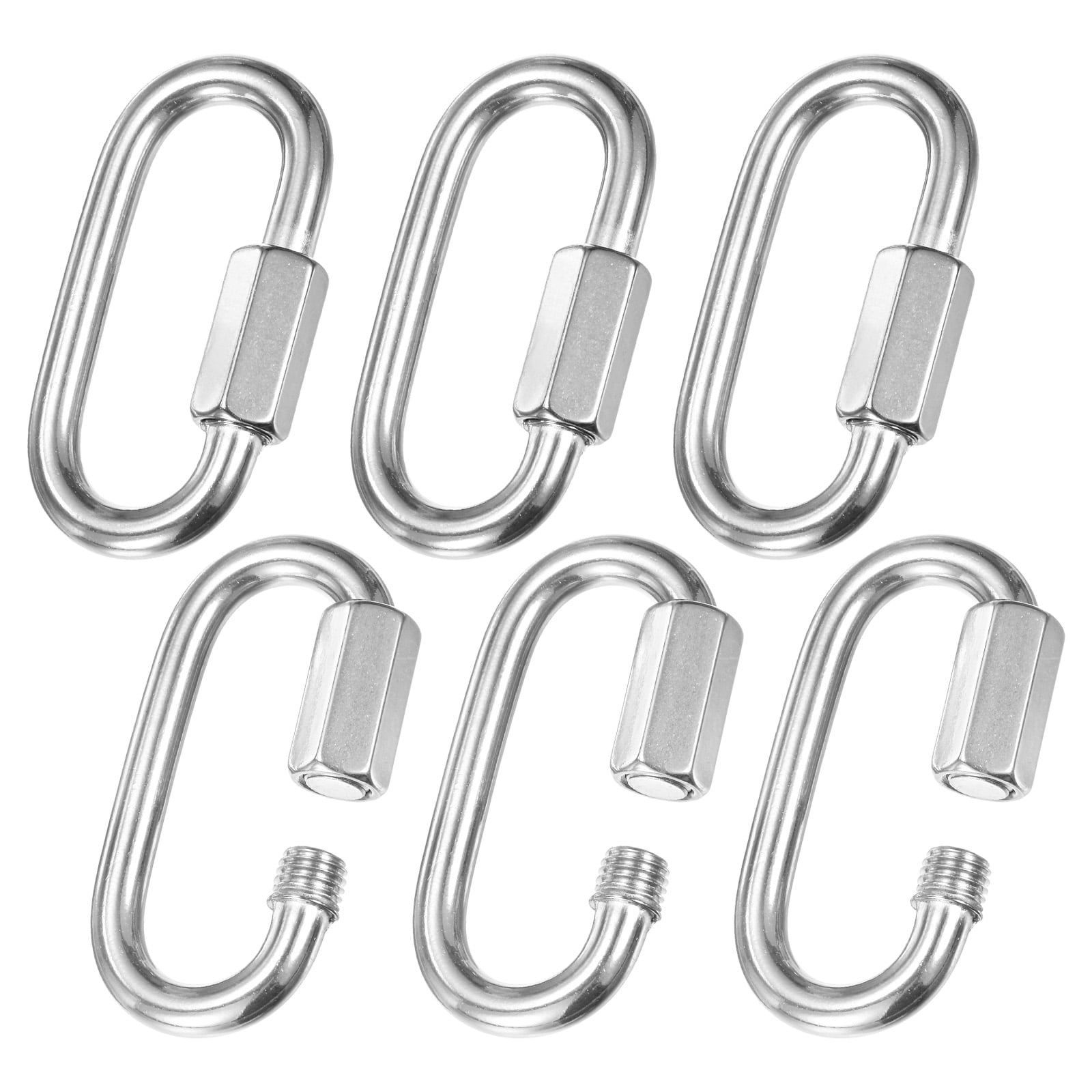 6-Pack Quick Chain Link Connector, M6 1/4" 316 Stainless Steel D-Shape ...
