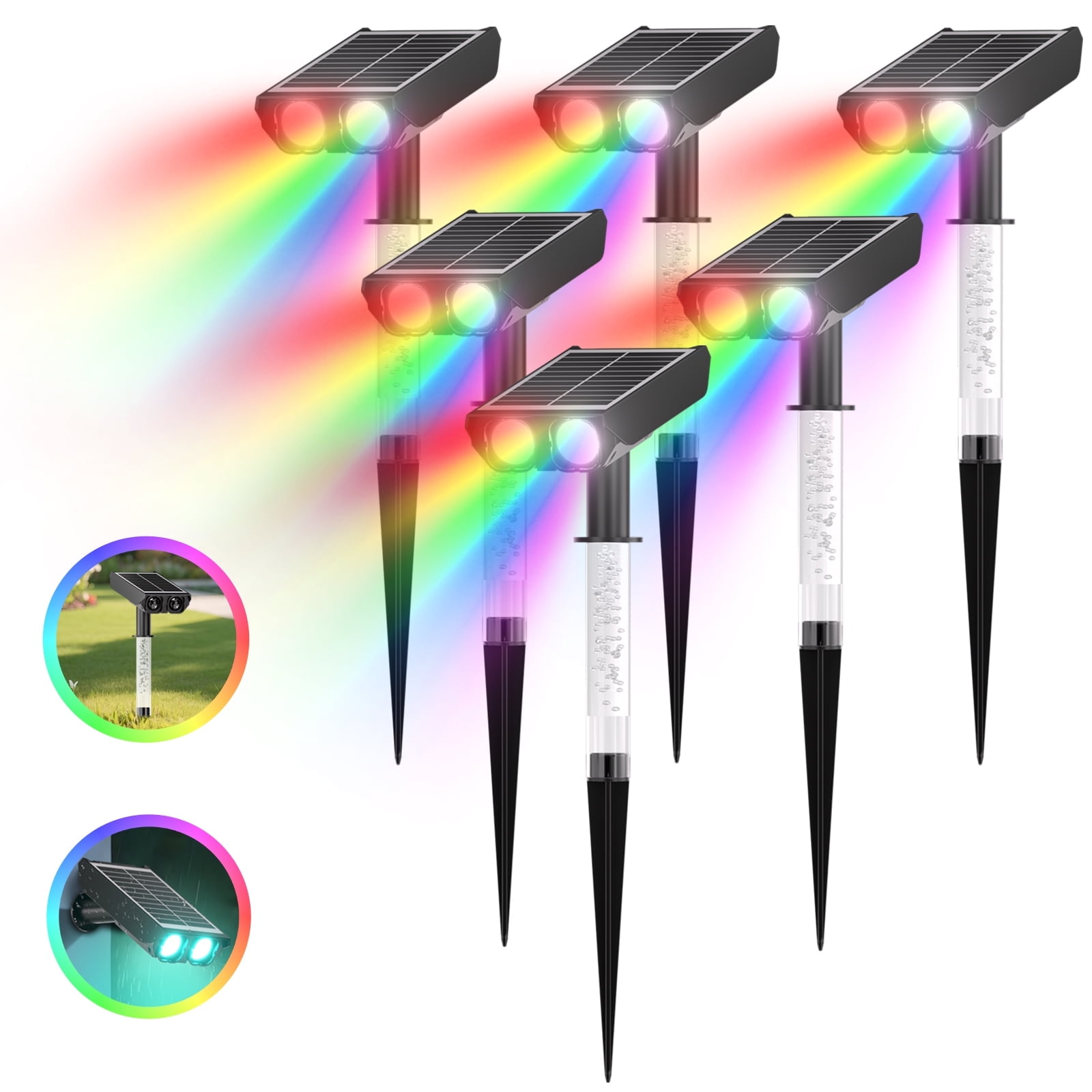 6 Pack RGB Solar Spot Lights : 2 IN 1 Solar Lights Outdoor with 8 ...