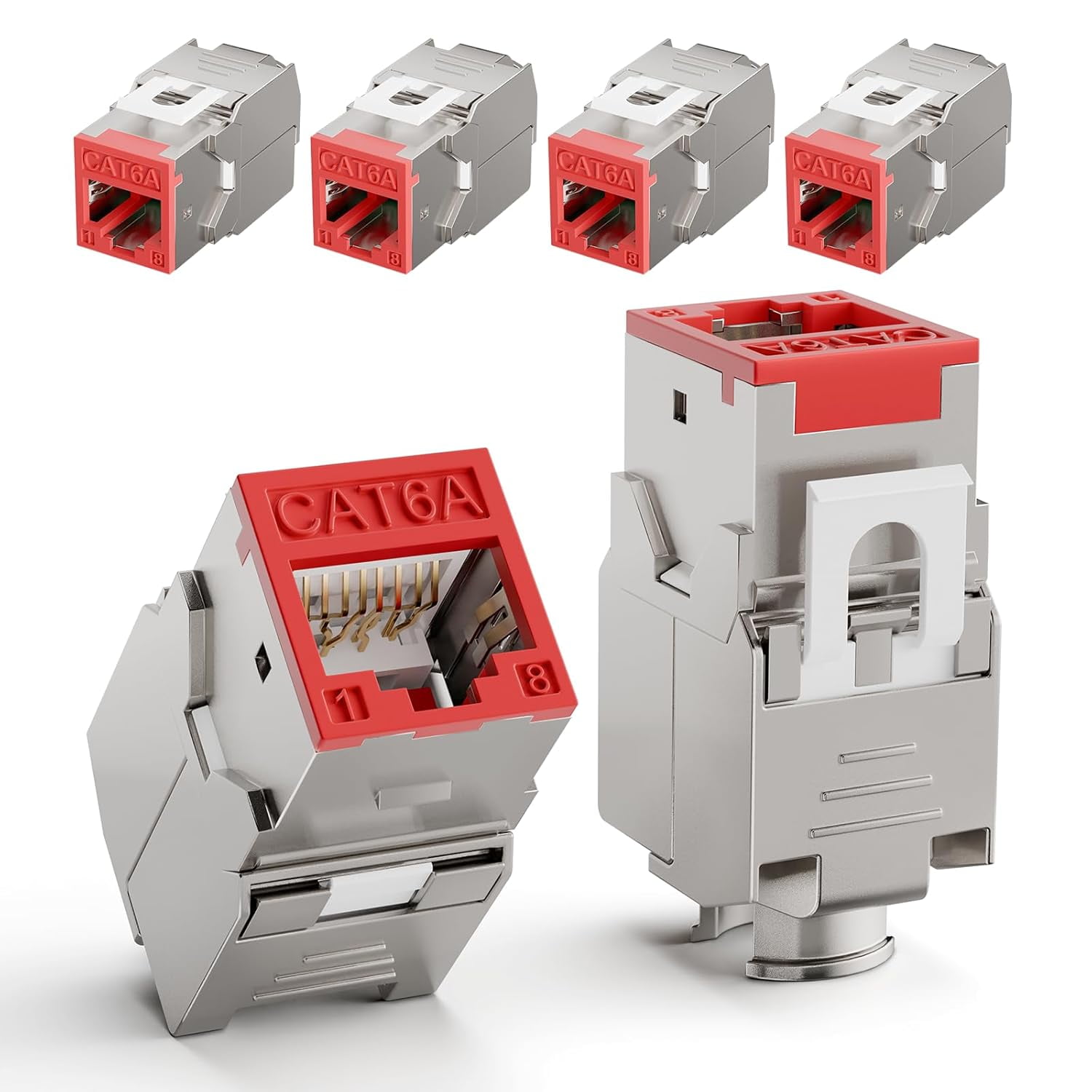 6 Pack RJ45 Keystone Jack Cat6A,10 Gbps/500MHZ, Gold-pated Keystone ...