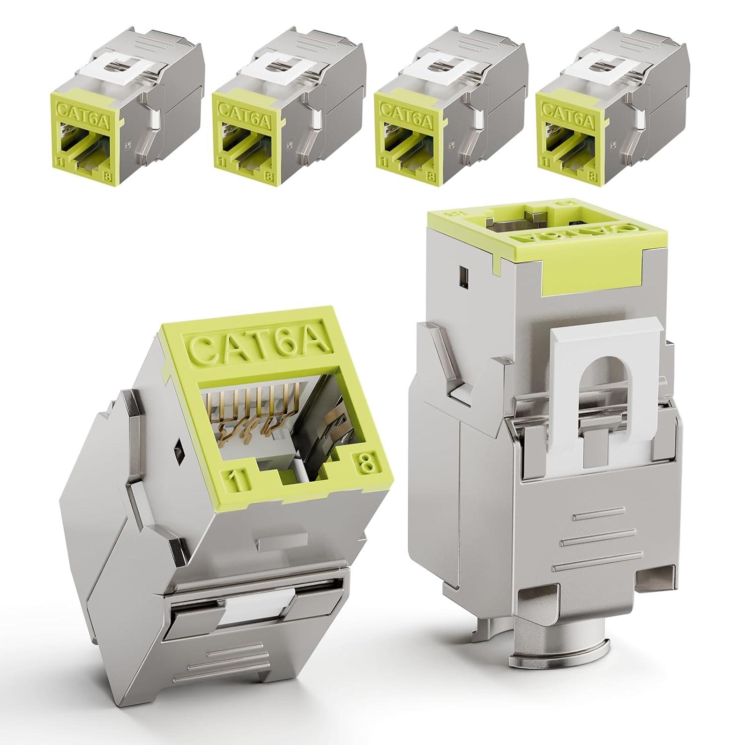 6 Pack RJ45 Keystone Jack Cat6A 10 Gbps/500MHZ, Gold-pated Keystone ...