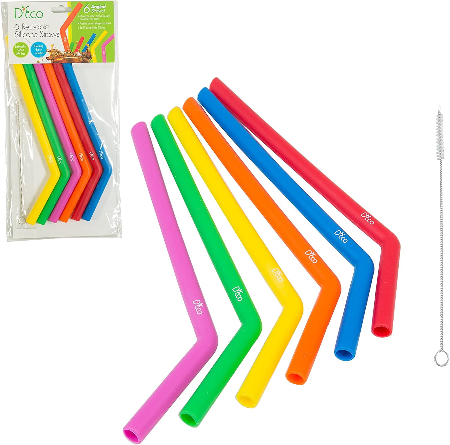 6 Pack Rainbow Reusable Silicone Drinking Straws, Set of 6 Sustainable ...