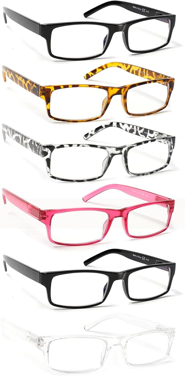 6 Pack Reading Glasses Traditional Frames for Men and Women Readers ...