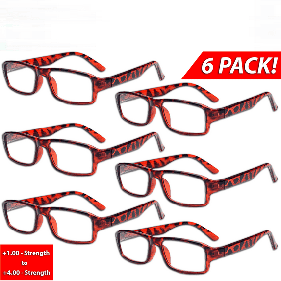 6-Pack Reading Glasses for Men and Women, Square Frame Unisex Readers ...
