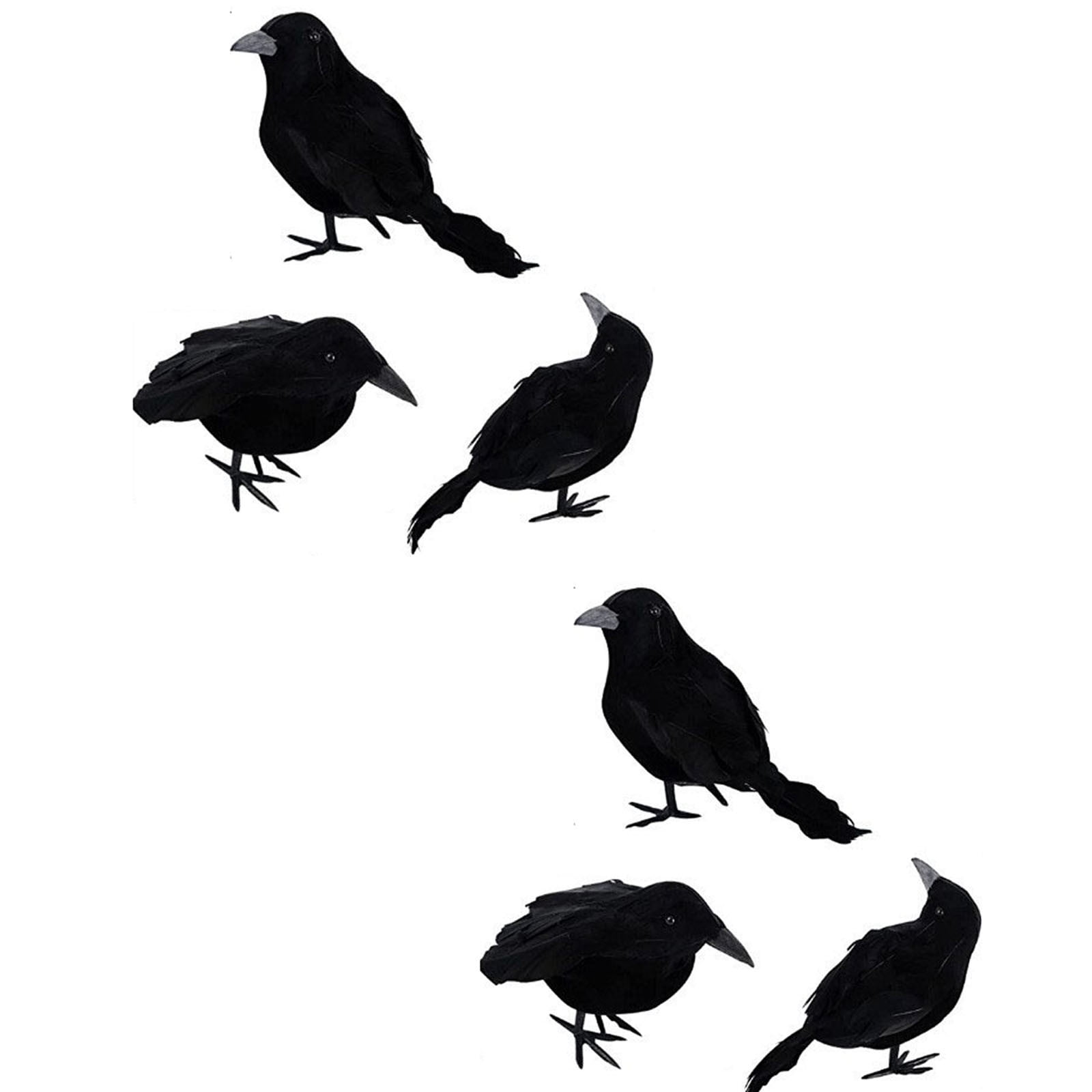 6 Pack Realistic Feathered Crows Halloween Fake Crow Black Crows ...