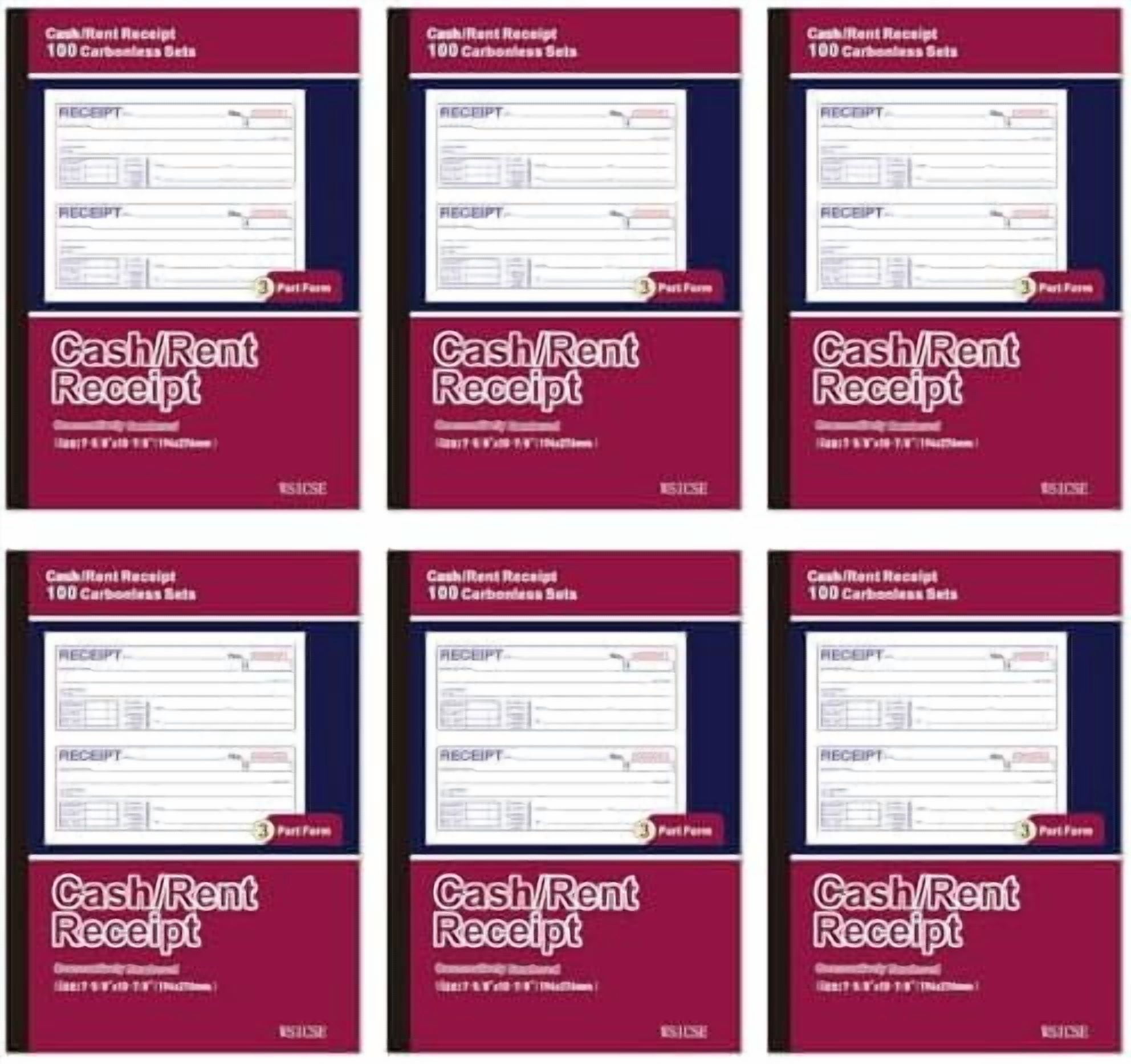 6 Pack Receipt Books,7-5/8" x 10-7/8" Receipt Book with Carbon Copies ...