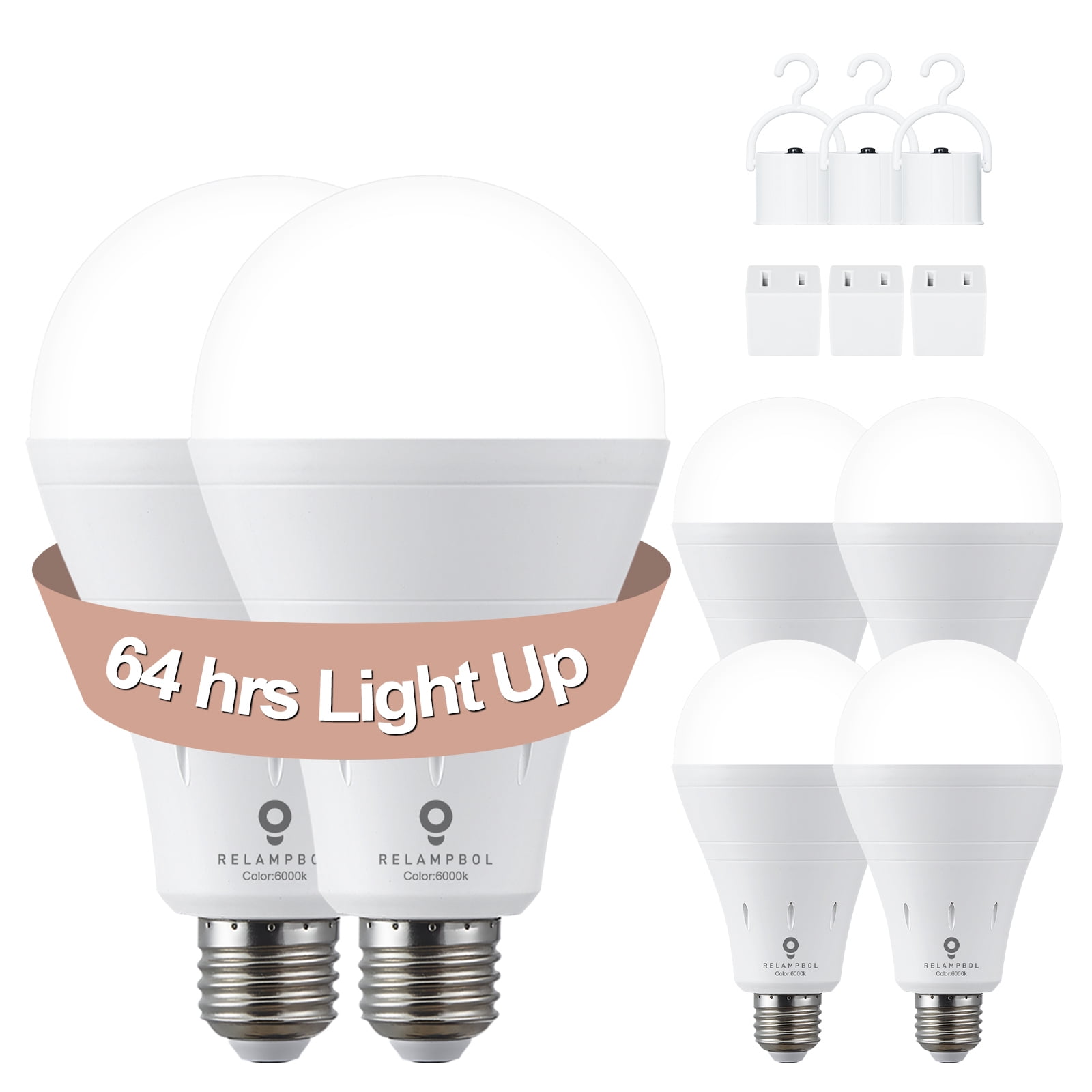 6 Pack Rechargeable Light Bulb Emergency Battery Operated Wireless ...