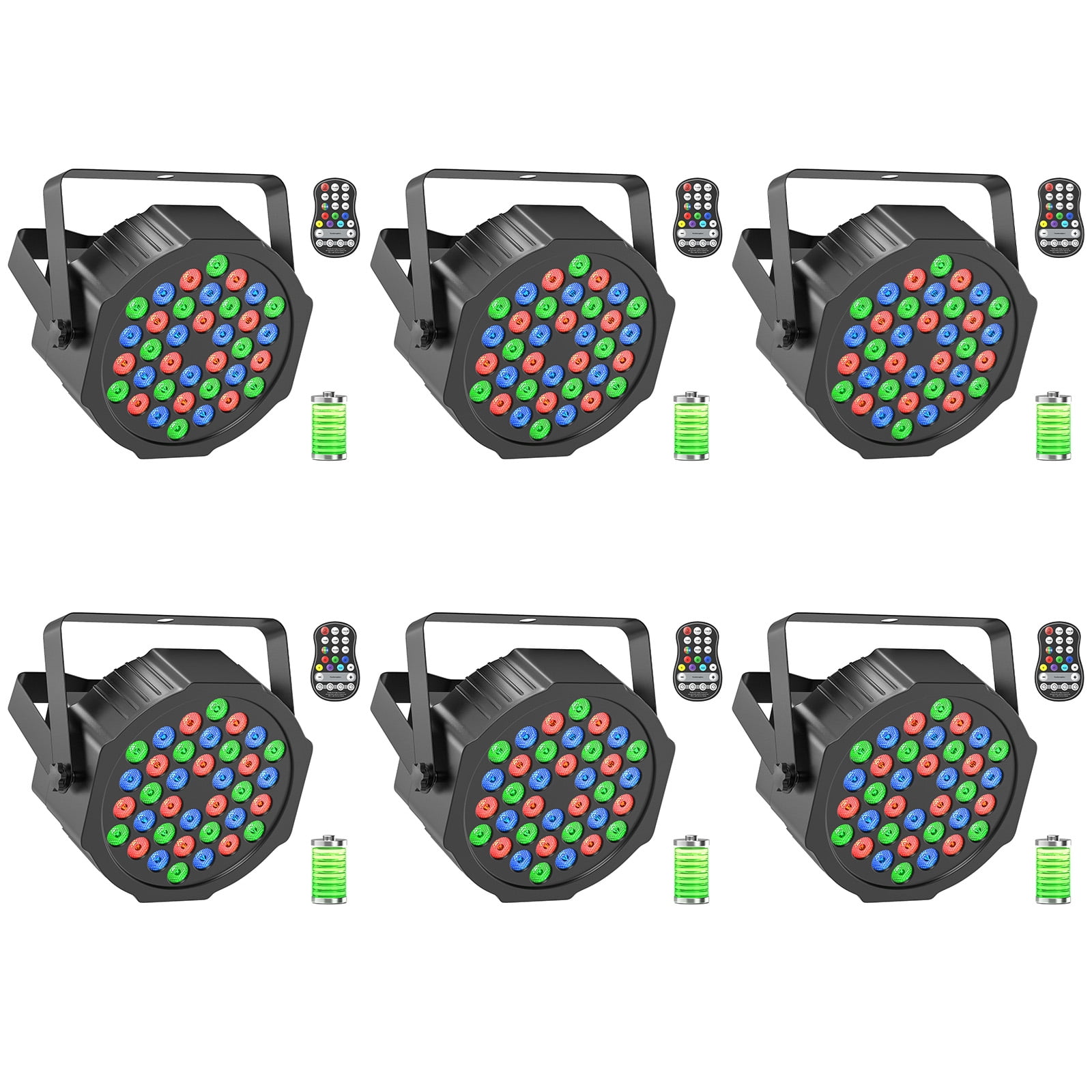 6-Pack Rechargeable Stage Lights 36 RGB LED DJ Par Lights - Sound ...