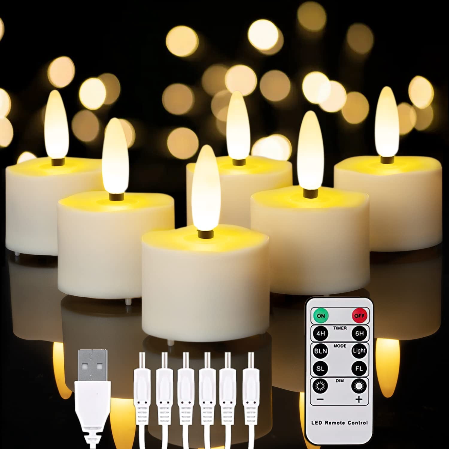 6-Pack Rechargeable Tea Lights Candles with Remote, 4H/6H Timer ...
