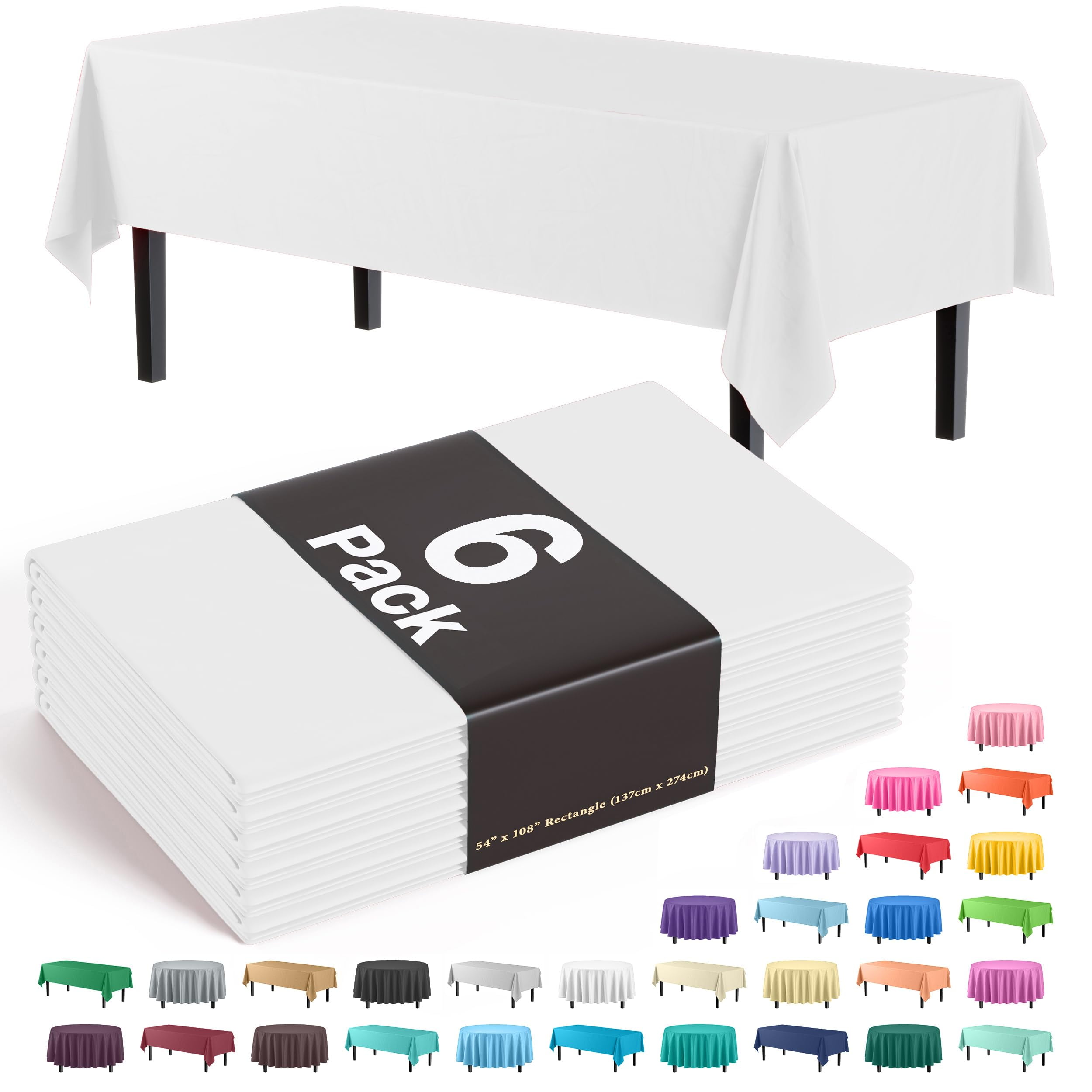 6 Pack Rectangle Plastic Table Cover, 54in x 108in Premium Tablecloth ...