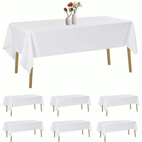 6 Pack Rectangle Tablecloth 60 x 120 Inches White Polyester Stain and ...