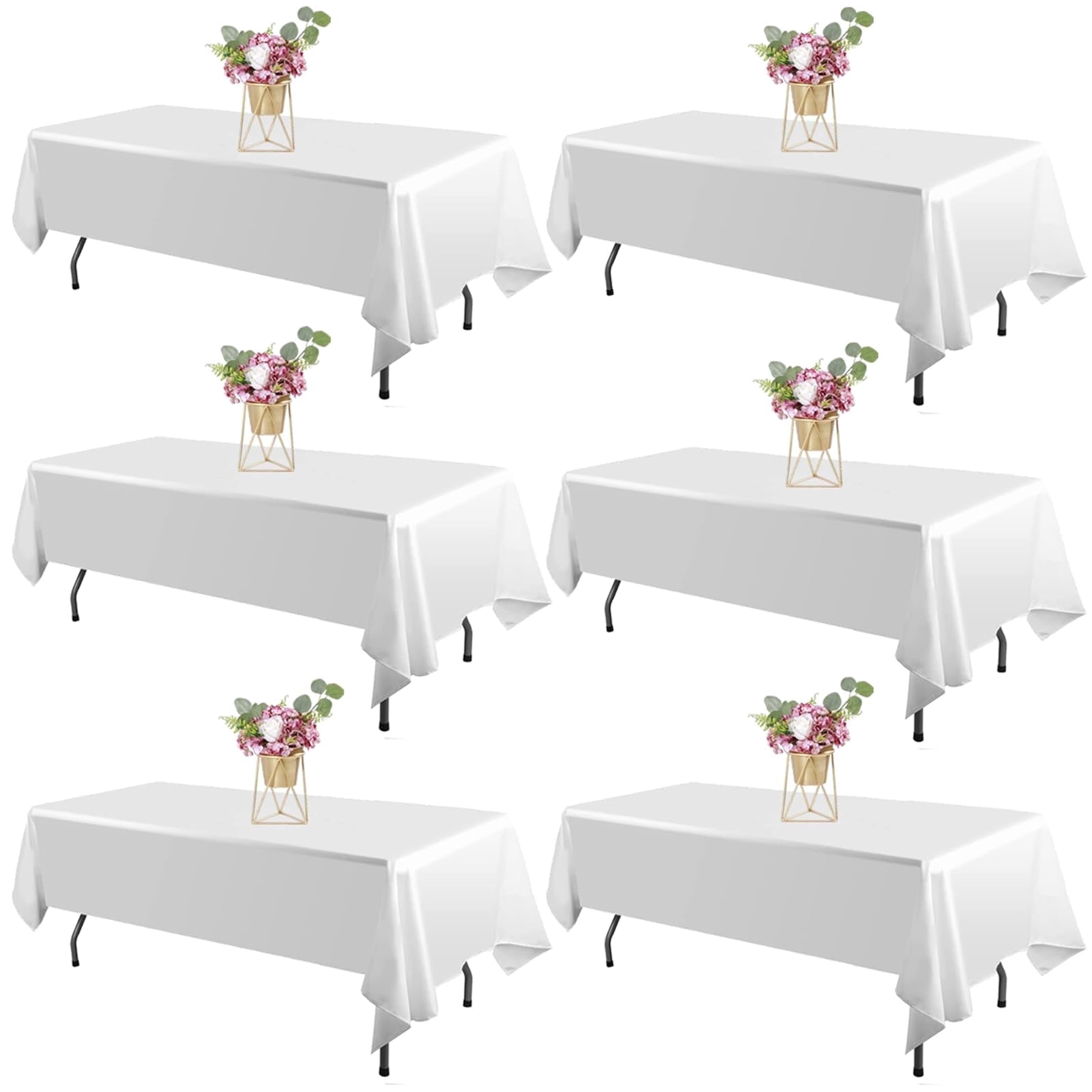 6 Pack White Rectangle Tablecloths 60 x 102 Inch for 6 ft Tables, Stain ...