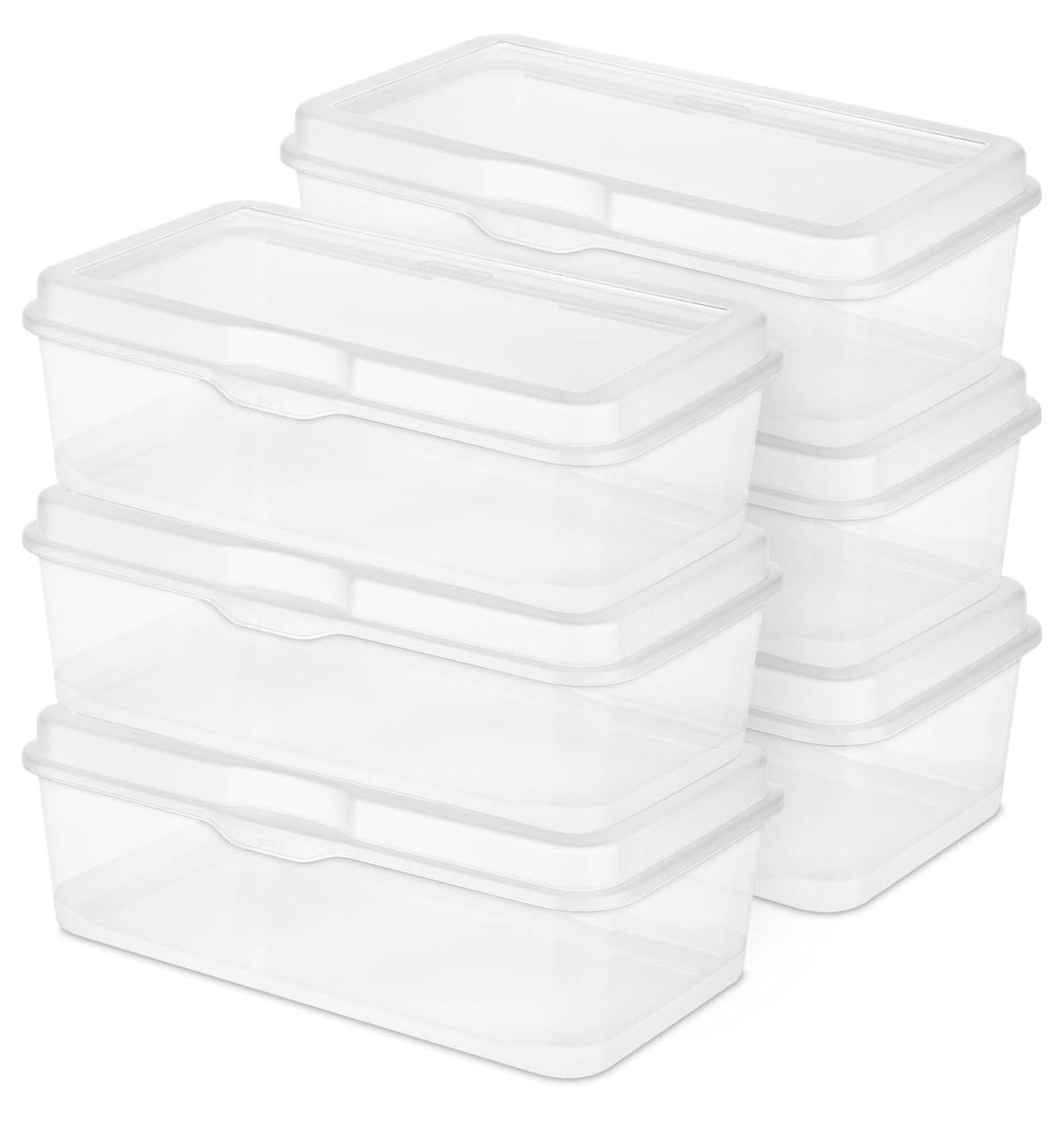 6-Pack Rectangular Large FlipTop, Clear Plastic Storage Box with Hinged ...