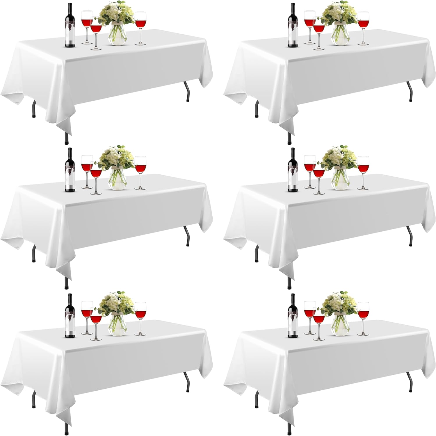 6 Pack Rectangular Tablecloths, 50 x 103 Inch White 100% Polyester ...