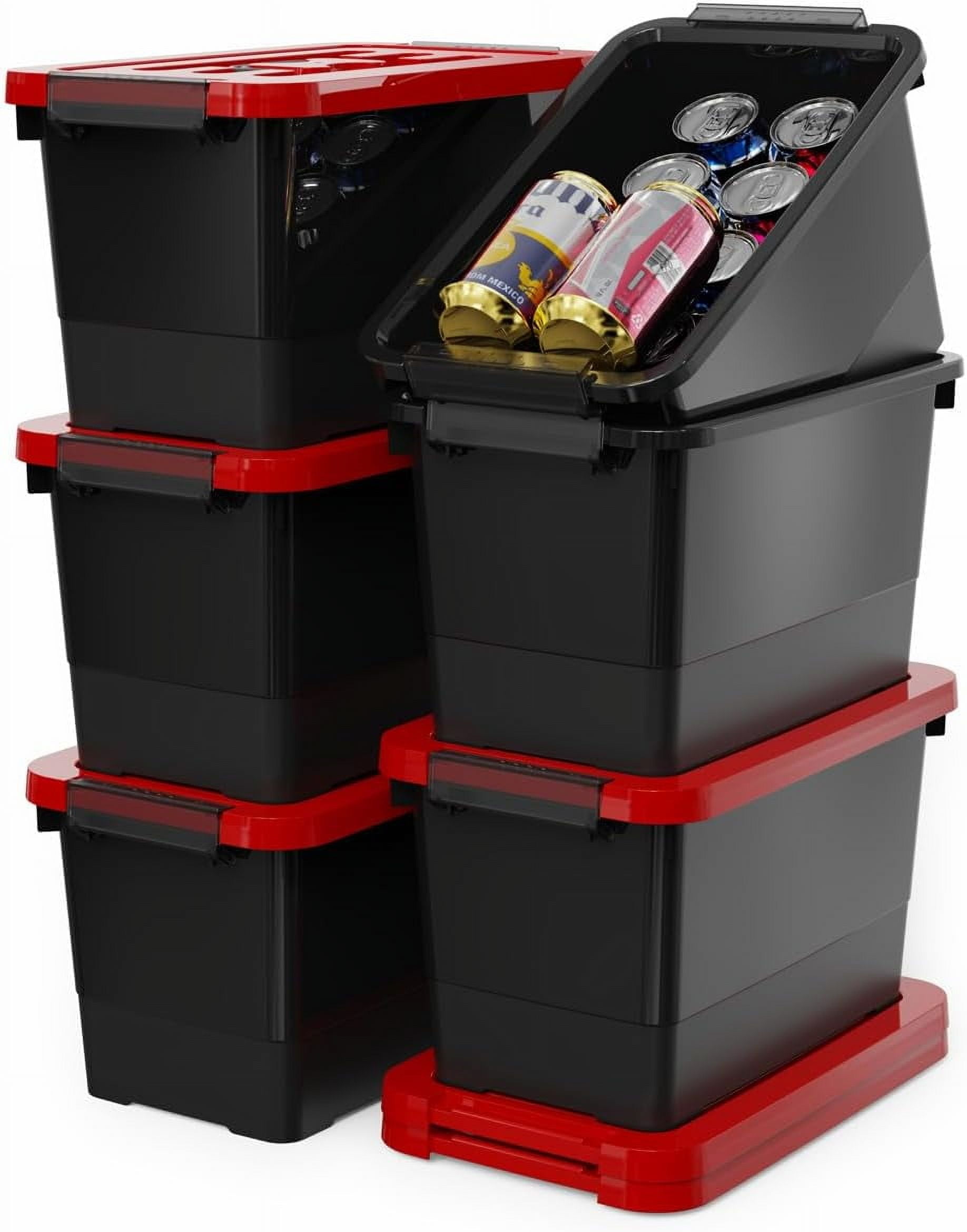 6-Pack Red 7 Quart Storage Latch Box/Bins, Plastic Stackable Latching ...