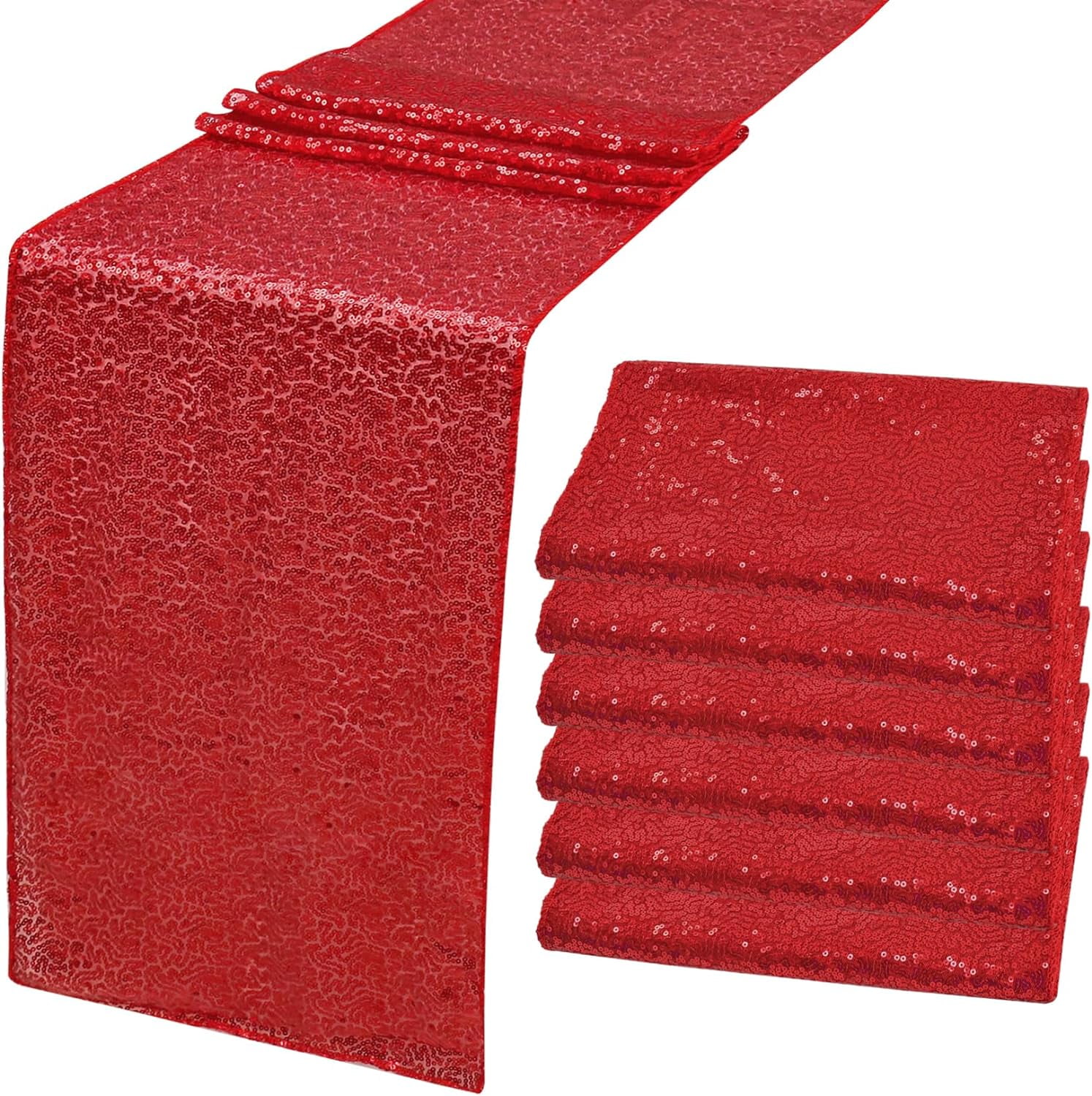 6 Pack Red Sequin Table Runners 12" x 72" Sparkle Sequin Table Cloths for Wedding Party Banquet ...