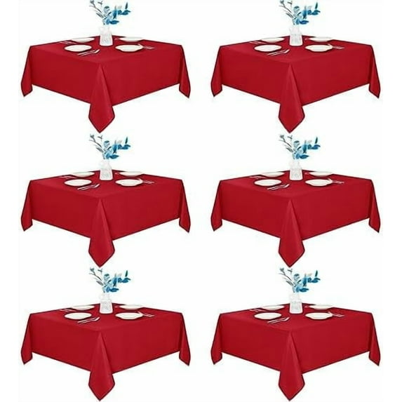 6 Pack Red Square Tablecloths - 70 x 70 Inches - Stain Resistant and ...