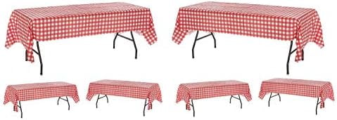6-Pack Red and White Checkered Plastic Tablecloths – 54" x 108" Gingham ...