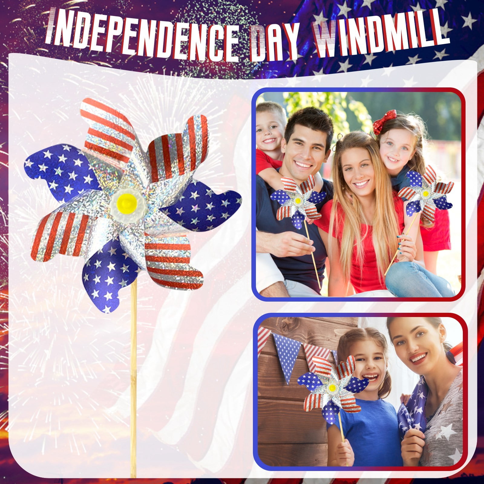 6 Pack Reflective Pinwheels Patriotic Decorations, American Flag on ...