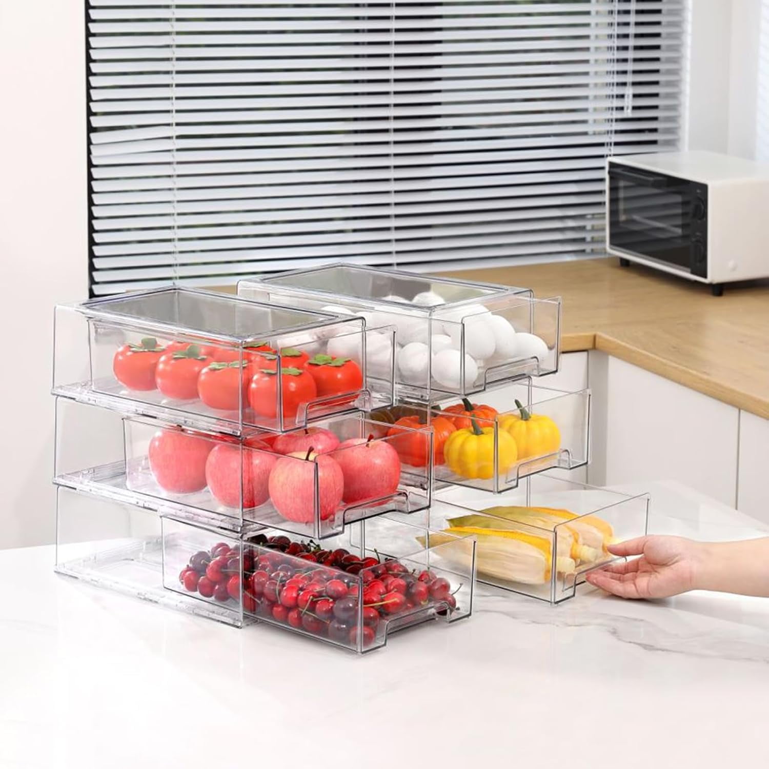 6 Pack Refrigerator Drawers - Kitchen food Storage Containers, Clear ...