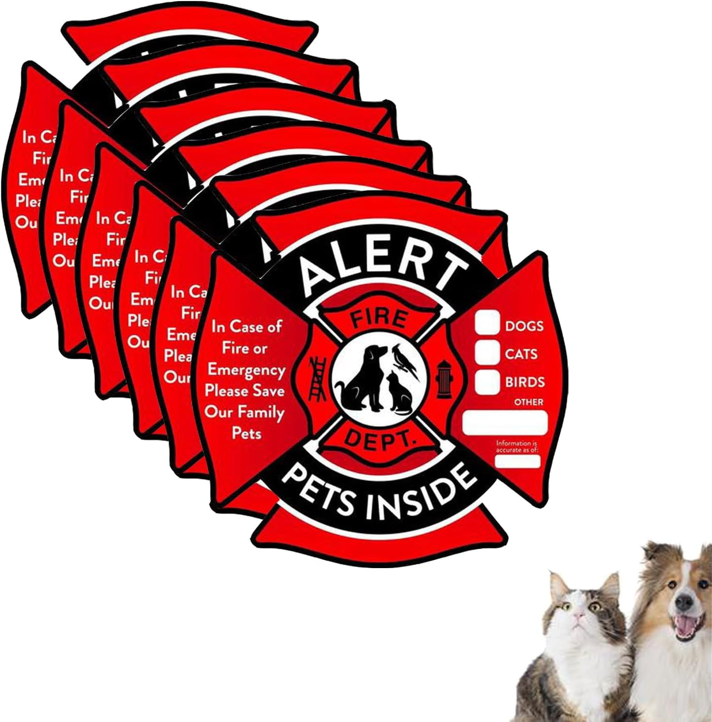 6-Pack Removable Pet Safety Alert Window Stickers, Fire Rescue Decals ...