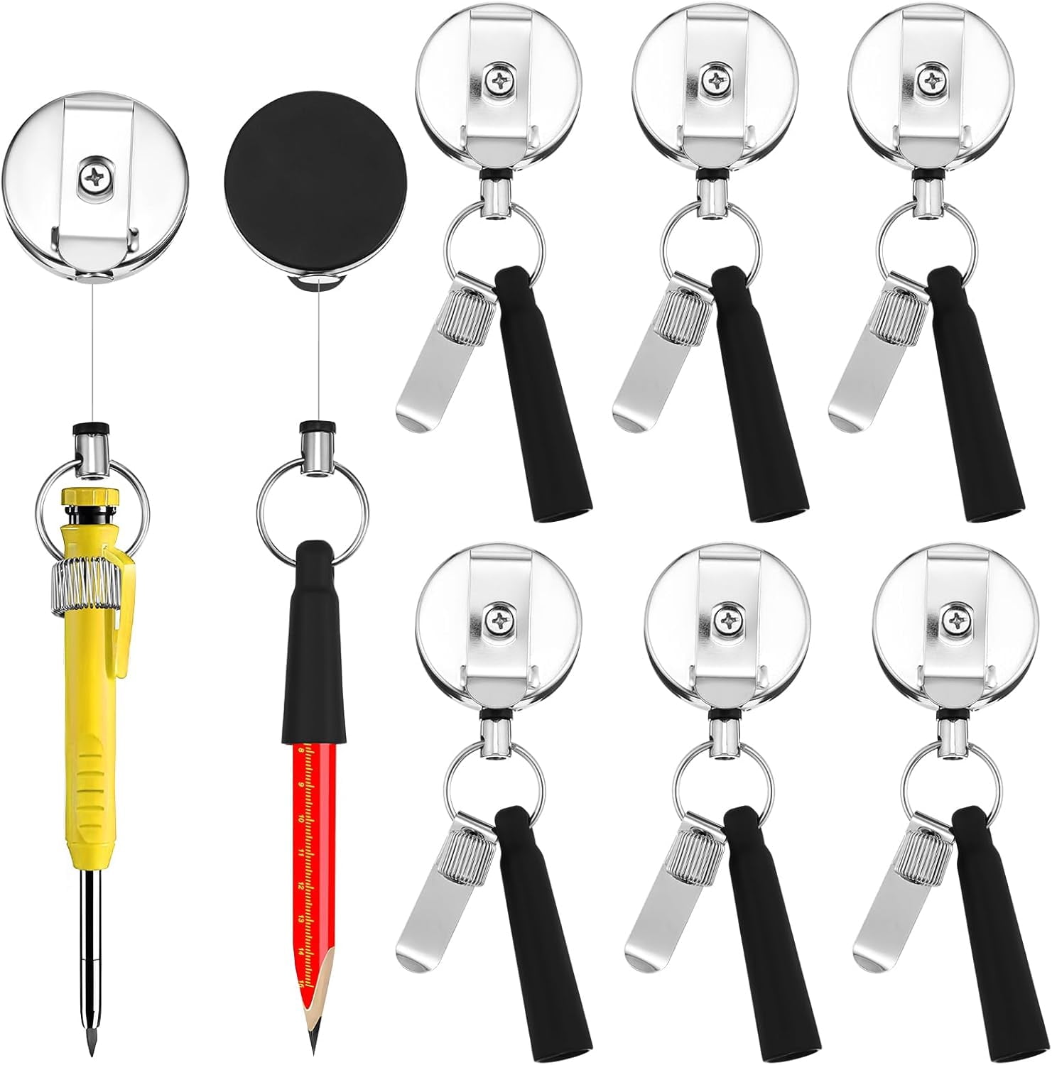 6-Pack Retractable Pen Lanyard With Silicone Holder And Metal Clip For ...