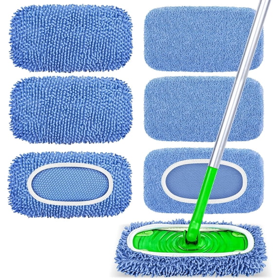 6-Pack Reusable Microfiber Mop Pads for Sweeper, Dry & Wet Cleaning ...