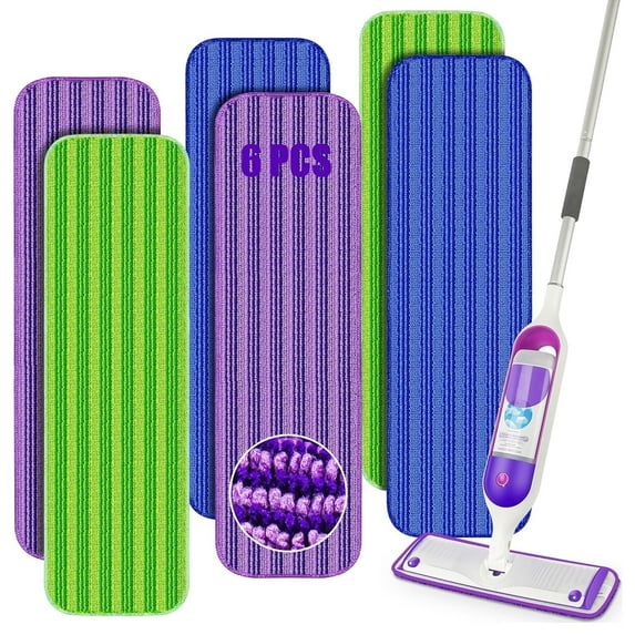 6-Pack Reusable Power Mop Pads - Machine Washable Microfiber Mop ...