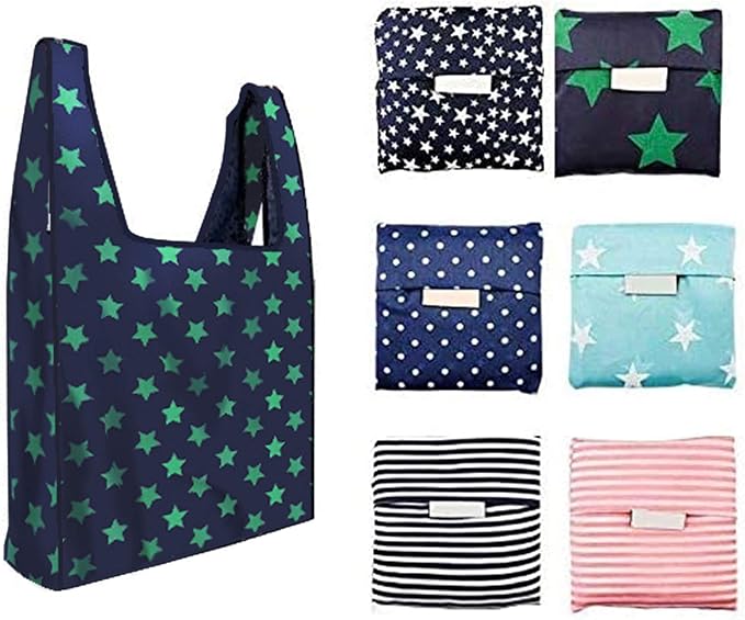 6 Pack Reusable Shopping Grocery Bags with Pouch, Foldable, Washable ...