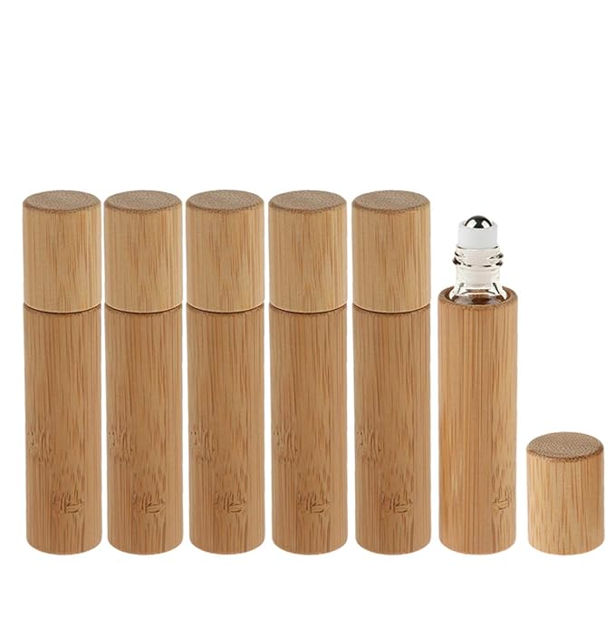 6 Pack Roll On Bottle,10ml Essential Oil Bottle Bamboo Shell,Clear ...