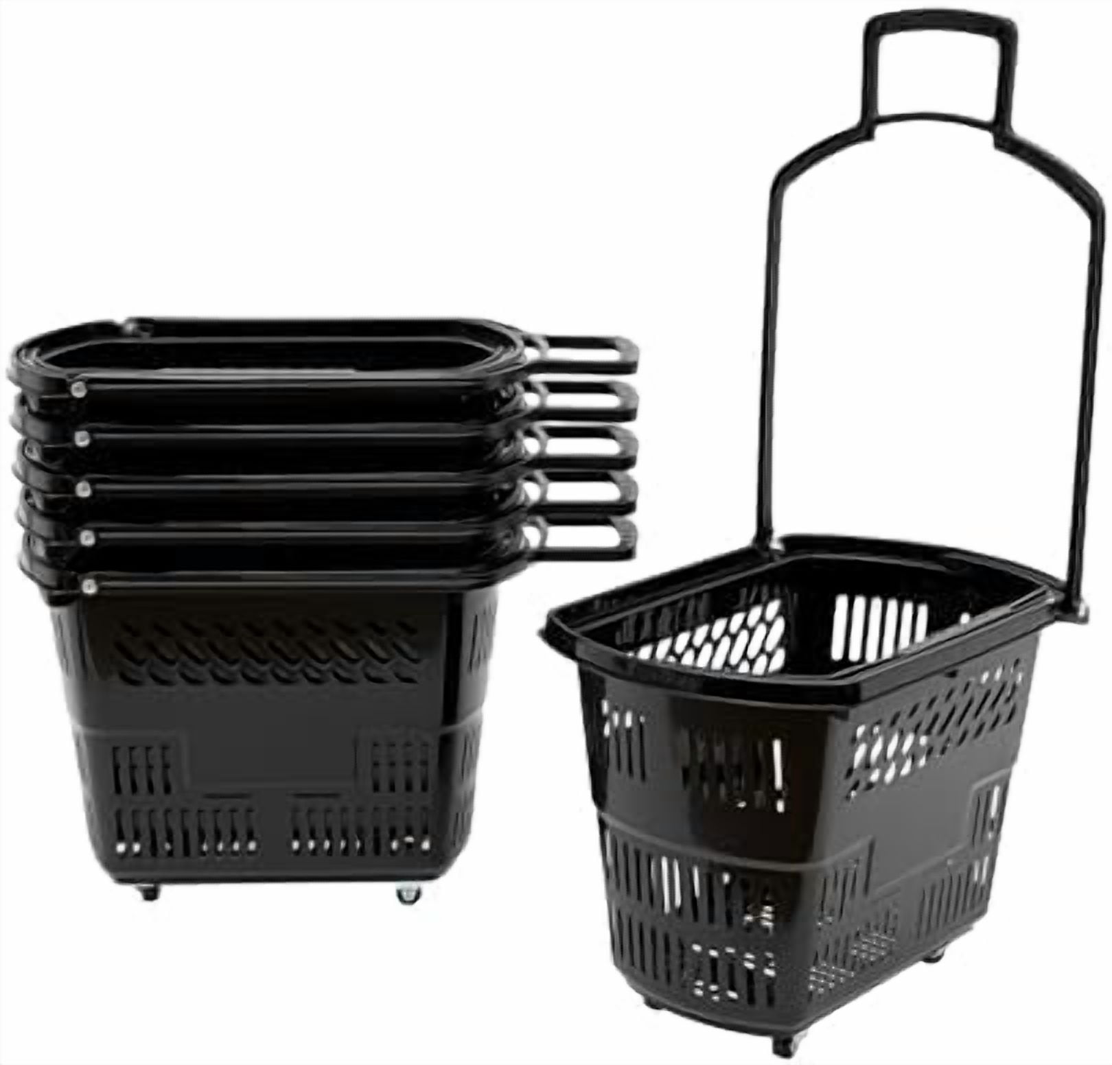 6 Pack Rolling Shopping Baskets with Wheels and Handles – Foldable PP ...