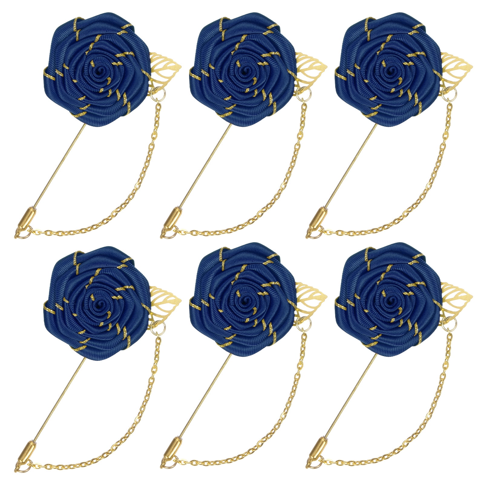 6-Pack Rose Brooch Pin Cloth Rose Flower with Gold Leaf Brooch, Rose ...