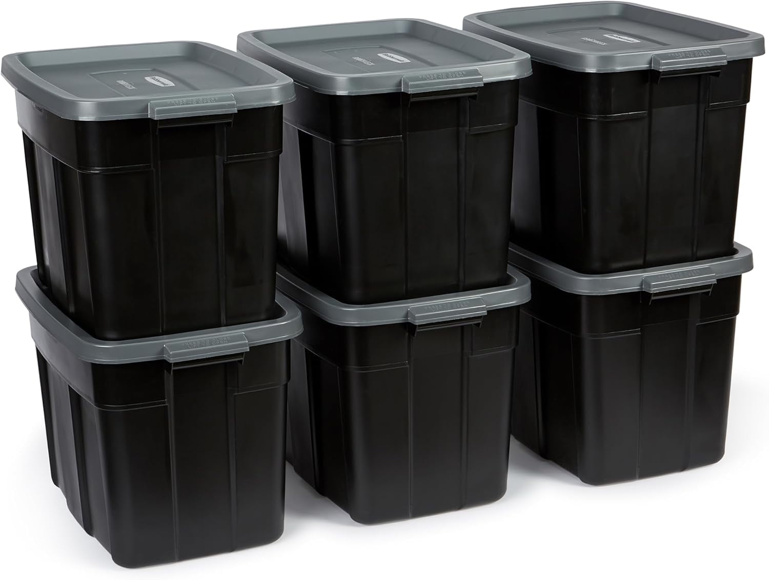 6-Pack Roughneck 18 Gal Storage Totes – Made in USA, Black/Gray, Rugged ...