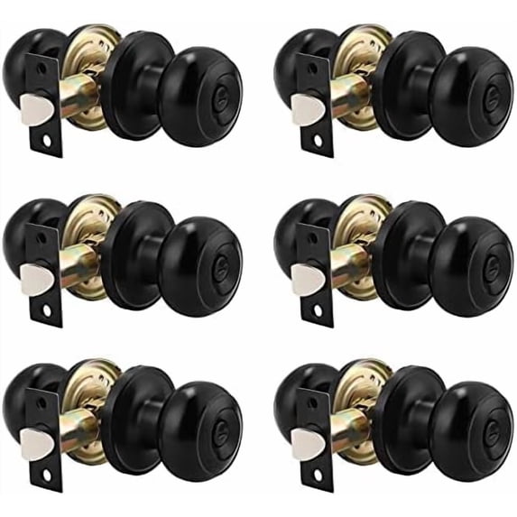 6 Pack Round Privacy Door Knob(Thumb Turn Lock on The Inside), Keyless ...