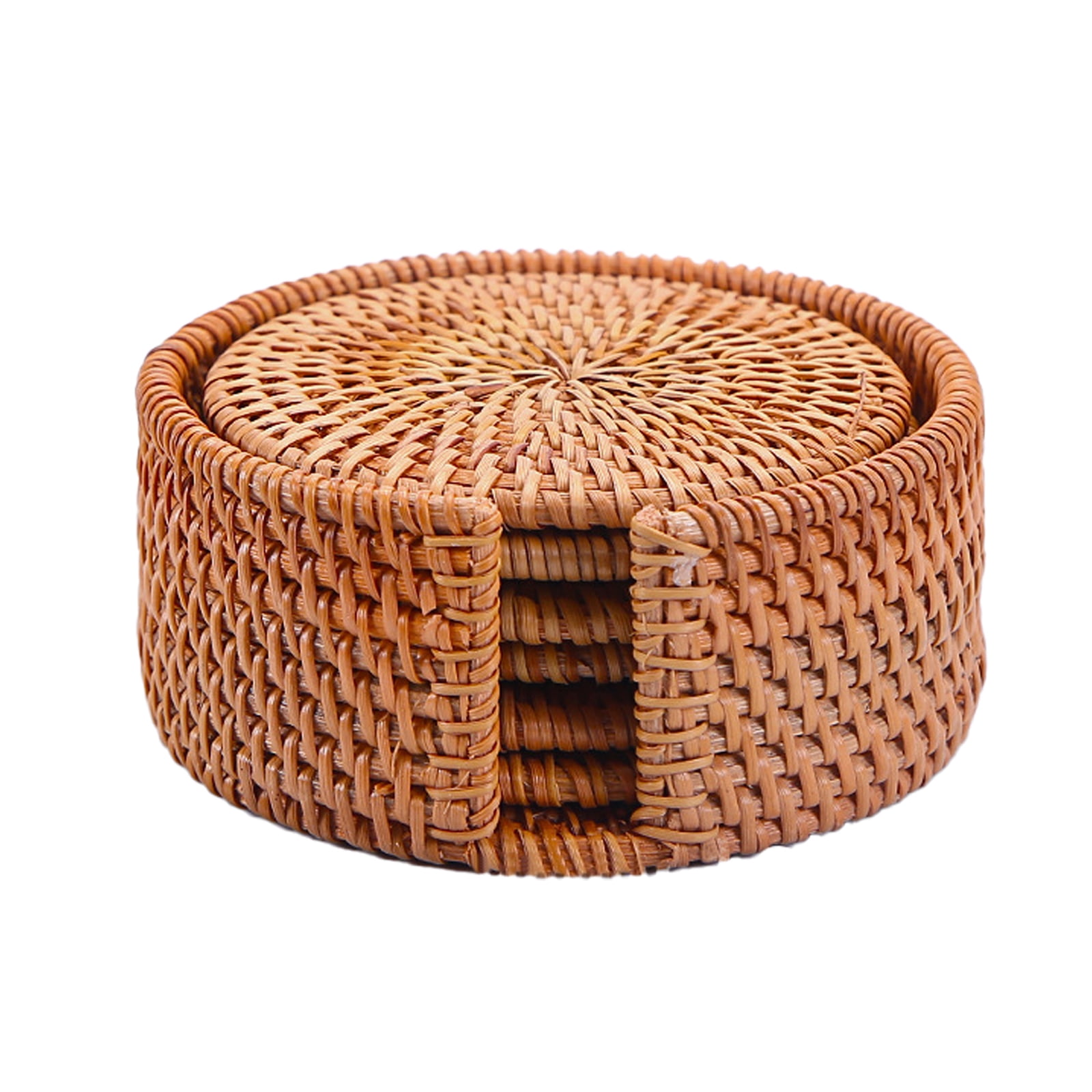 6 Pack Round Rattan Woven Coasters，Handmade Natural Rattan Drink ...