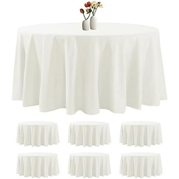 6 Pack Round Tablecloth 132 Inches Ivory Table Cloth Stain and Wrinkle ...