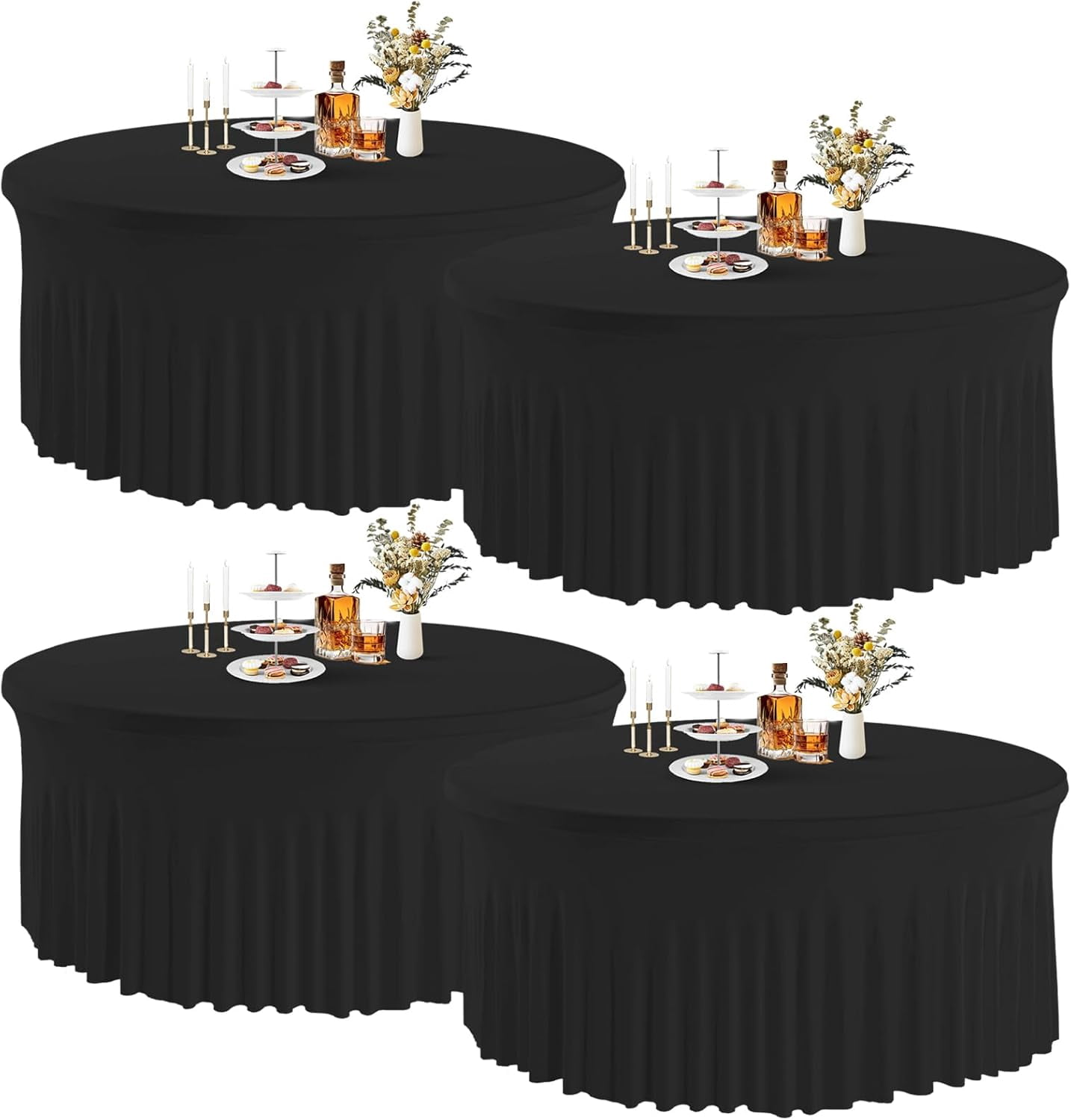 Round Tablecloth Spandex Fitted Circle Table Cover with Skirt for ft ...