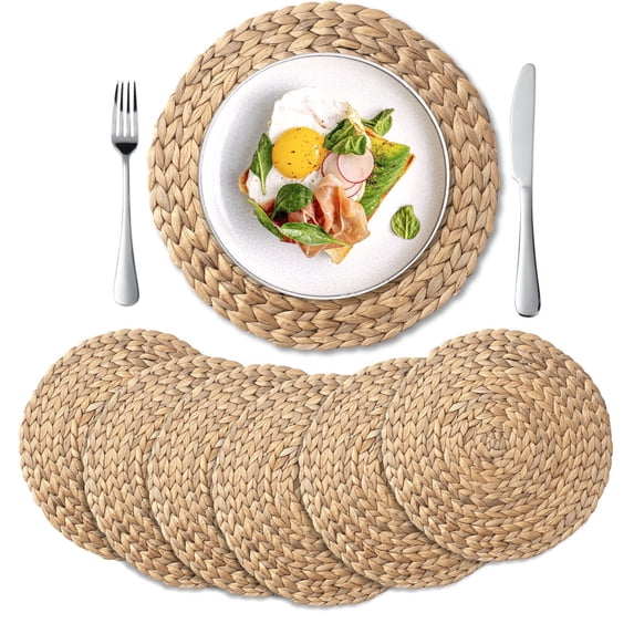 6 Pack Round Woven Placemats Water Hyacinth Wicker Place Mats Braided ...
