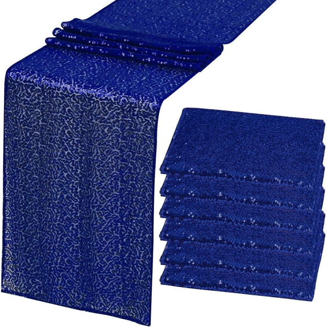 6 Pack Royal Blue Sequin Table Runners 12" x 72" Sparkle Sequin Table Cloths for Wedding Party ...