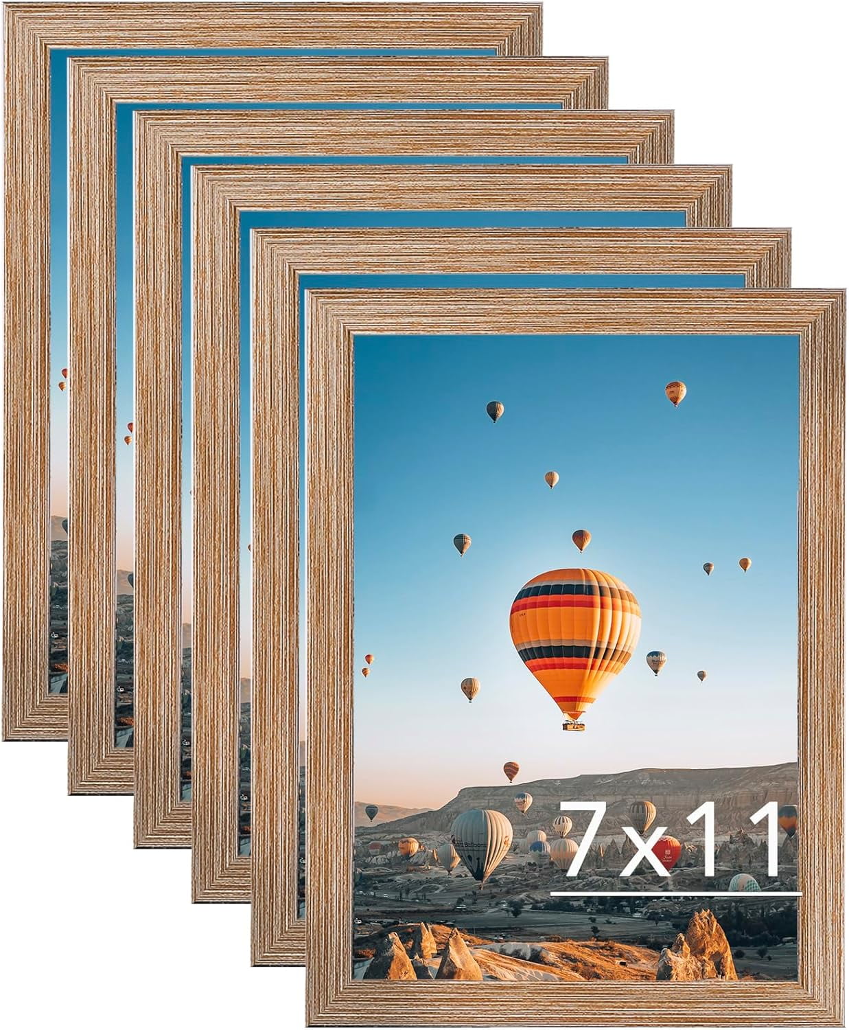 6 Pack Rustic Brown Picture Frames, 7x11 Size for Wall Hanging or ...