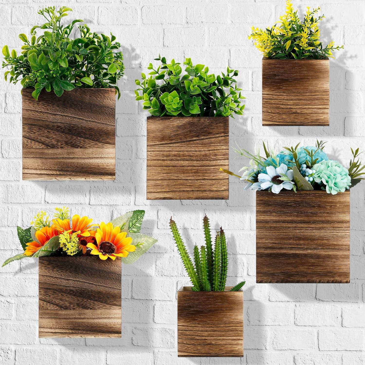 6 Pack Rustic Wood Wall Planters Hanging Wall Planters Pocket Vases ...
