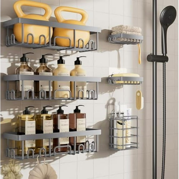 6-Pack Rustproof & Waterproof Shower Caddy, Adhesive Shelves Rack ...