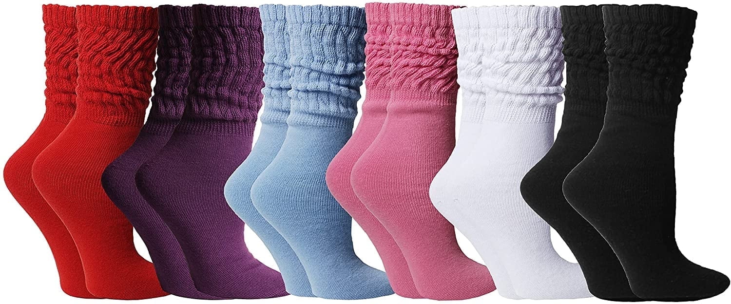 SOCKS'NBULK Womens Lightweight Slouch Crew Socks, 6 Pairs Cotton Boot ...