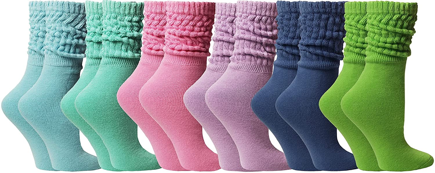 SOCKS'NBULK 6 Pairs Women's Scrunched Slouch Socks, Cotton Boot Socks ...