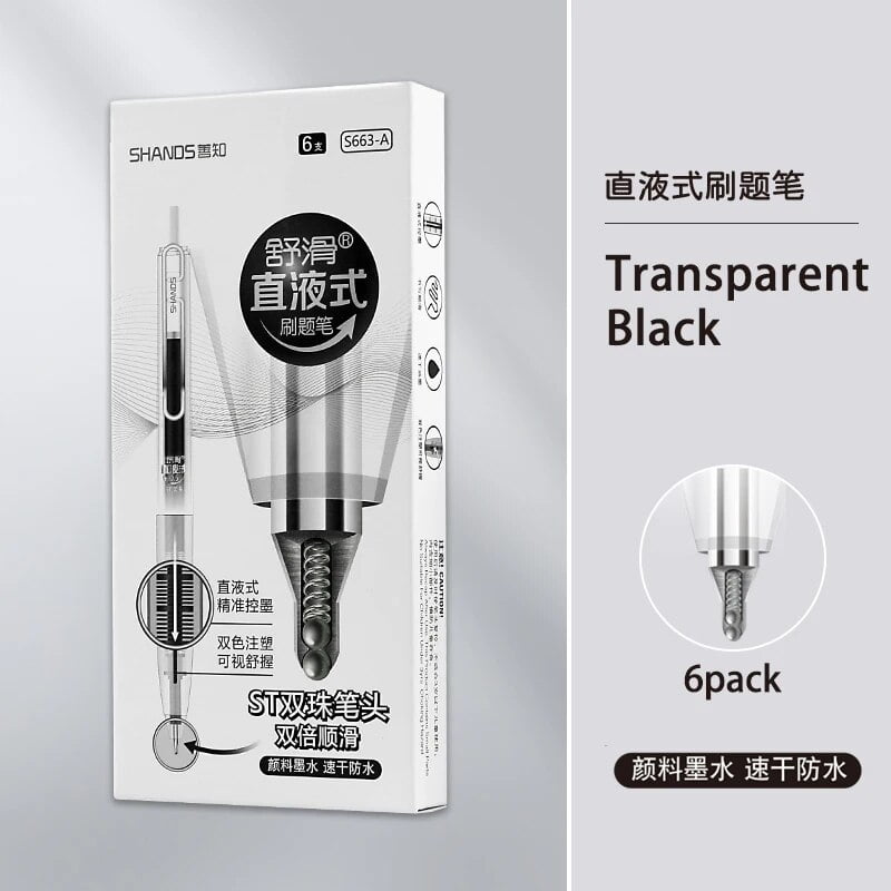 6 Pack ST Double-bead Straight Liquid Gel Pens, 0.5mm Black Push-button ...