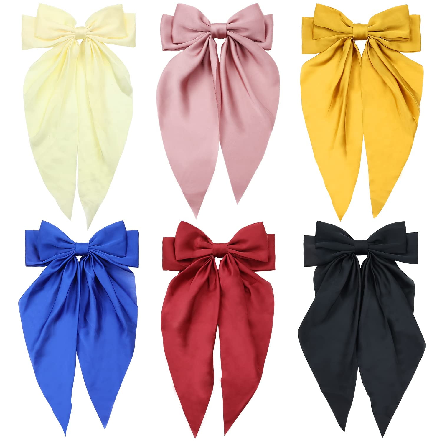 6 Pack Satin Big Large Hair Bows for Women Oversized Giant Bow Hair ...
